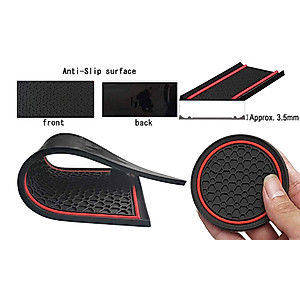 Auovo Anti Dust Mats for Ford Mustang 2023 2022 2021 2020 2019 2018 2017 2016 2015 Custom Fit Cup Holder Insert Liner Coaster Door Pads Interior Accessories (5 pcs/Set) (Red Trim)