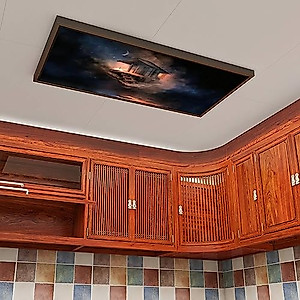 Decorative Fluorescent Light Covers for ceiling lights Night fantasy landscape island stones water wooden fantasy house water light covers for ceiling lights classroom Office Home Decor 4 x 2 ft