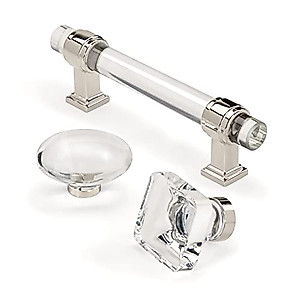Amerock | Cabinet Pull | Clear/Polished Nickel | 3-3/4 inch (96 mm) Center to Center | Glacio | 1 Pack | Drawer Pull | Drawer Handle | Cabinet Hardware