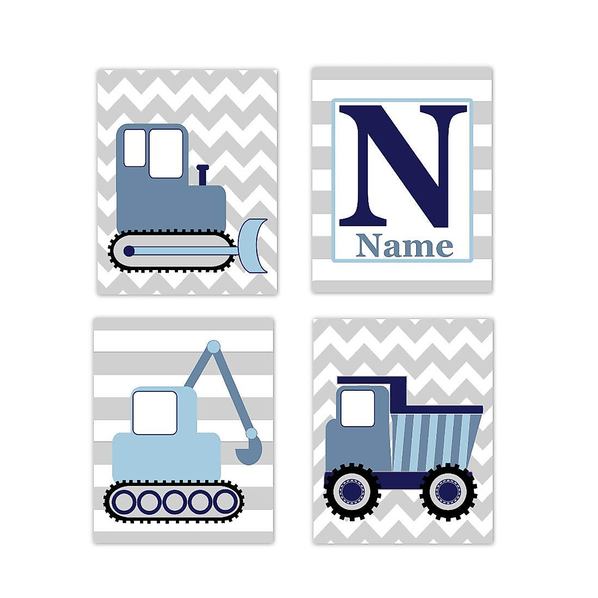 Baby Boy Nursery Wall Art Construction Trucks Vehicles Navy Blue Gray Grey Boys Room Wall Art Playroom Art Builder Baby Nursery Decor Art SET OF 4 UNFRAMED PRINTS