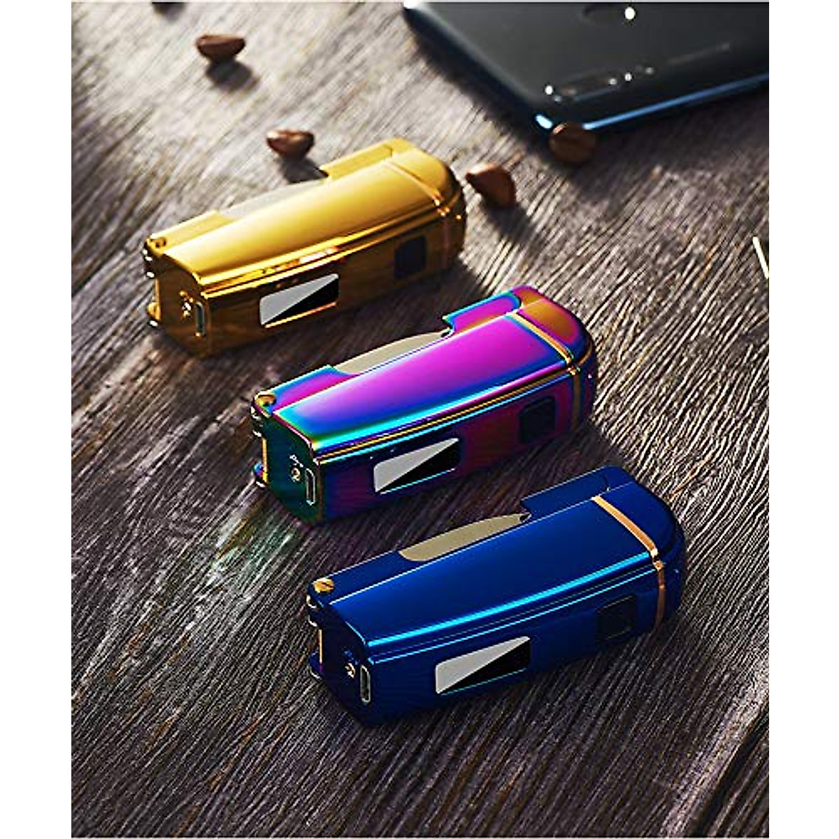 Chawgs 4 in 1 Multifunction Electric Plasma Lighter with Bottle Opener, Dual Arc, Flameless, Windproof, USB Rechargeable, Metal Cigarette Lighters (Gold)