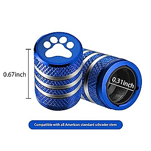Hawyet 5 PCS Tire Valve Stem Caps, Dog Paw Tire Covers, Aluminum Alloy Car Anti-dust Caps, Universal for Most Cars (Blue)