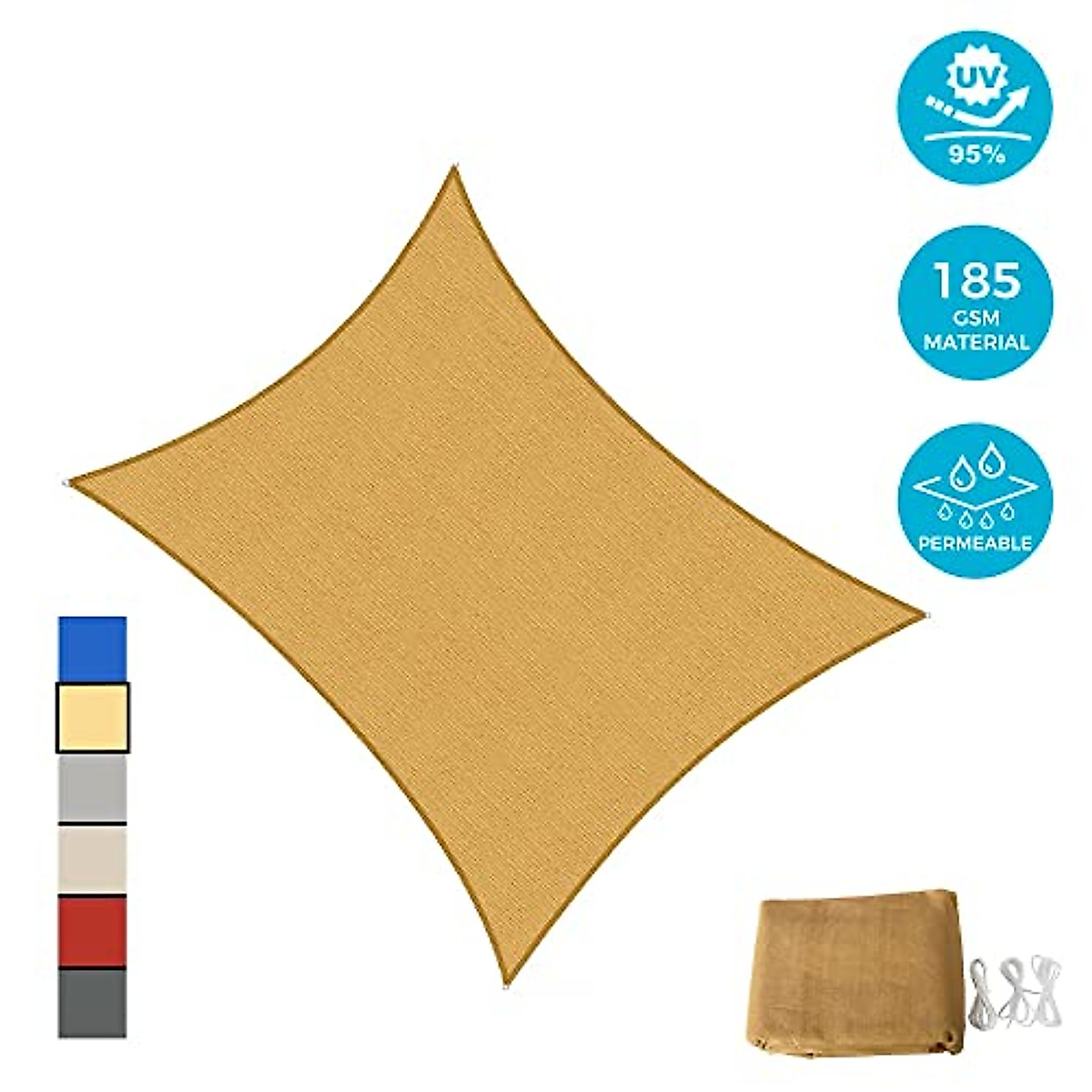 LAUREL CANYON 6' x 10' Sun Shade Sail Rectangle UV Bloack Patio Canopy for Outdoor Lawn Garden, Yellow Color