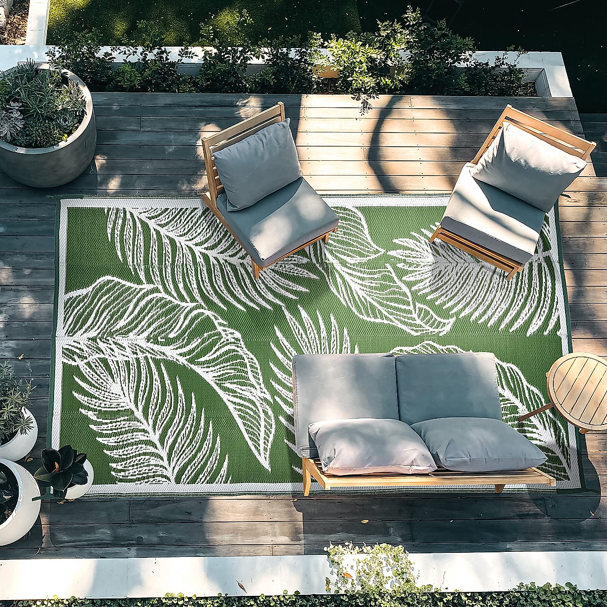 wikiwiki Outdoor Rugs 9x18 for Patios Clearance, Waterproof & Portable Camping Rugs for Outside Your RV, Large Indoor/Outdoor Plastic Straw Mats, Perfect for Deck,Balcony,Pool,Green, Rugscape Series