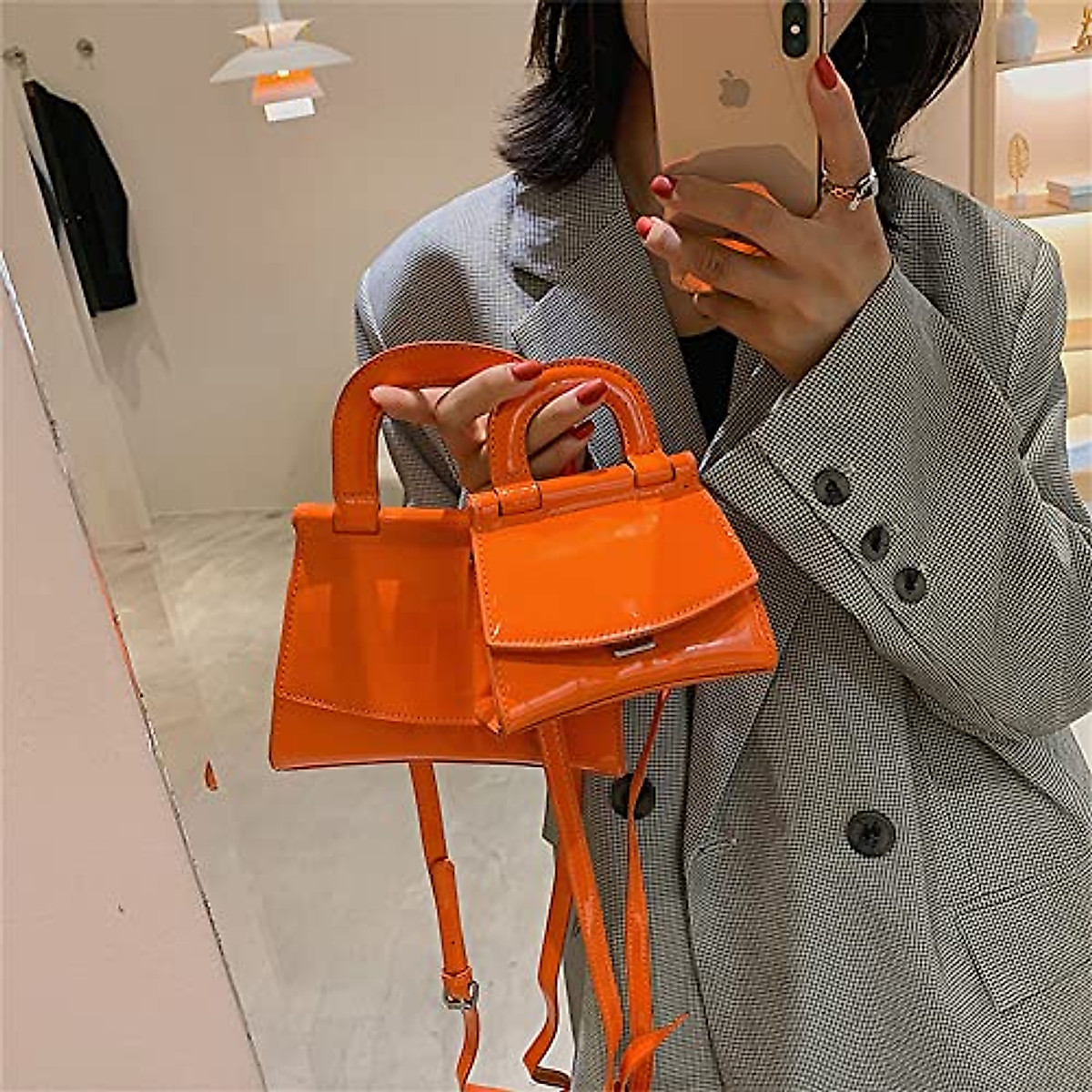 Tngan Women PU Evening Clutch Patent Leather Handbag Fashion Candy Color Shoulder Bag Crossbody, Orange Large