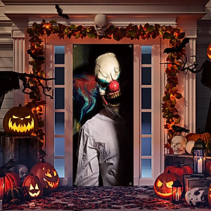 Tranqun Halloween Clown Decorations Scary Clown Ghost Door Cover 79 x 35 Inches Creepy Clown Window Decals Garage Door Backdrop Wallpaper Sticker for Halloween Party Favors Home Decor(Clown)