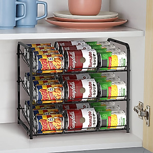 Can Organizer for Pantry Stackable 2 Pack, Can Storage Organizer Rack Stacking Can Dispensers Small Space Holds up to 36 Cans for Pantry, Kitchen, Cabinet- Black