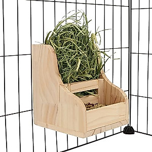 Rabbit Hay Feeder 2 in 1 Wooden Food Manger for Bunny Guinea Pig Chinchilla Small Animals