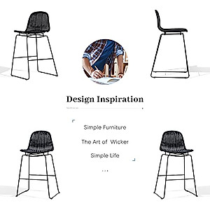 Verano Garden Patio Bar Stools Set of 4, Outdoor Wicker Bar Stools with Back Footrest, All-Weather Metal Frame for Garden Poolside Lawn Backyard