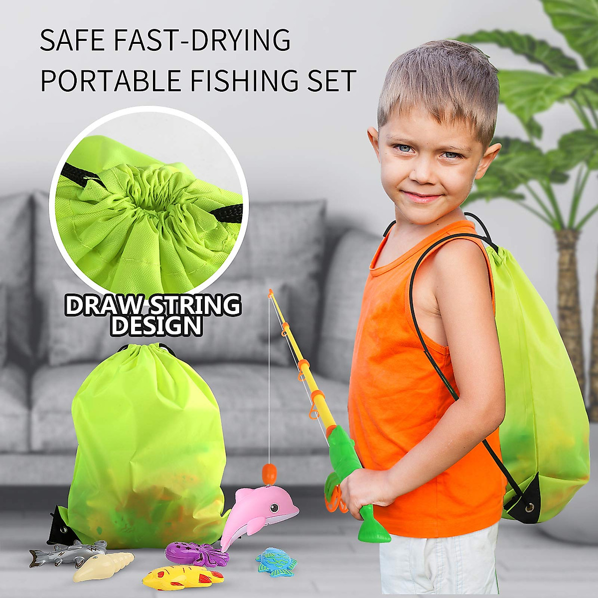 FIVEDAOGANG Magnetic Fishing Game 45 PC Ocean Sea Floating Fish Colorful Animals with Net Portable Storage Bag | Kiddie Pool Bathtub Game for Age 3 4 5 6 Year Kids Toddler(XX-Large Set)