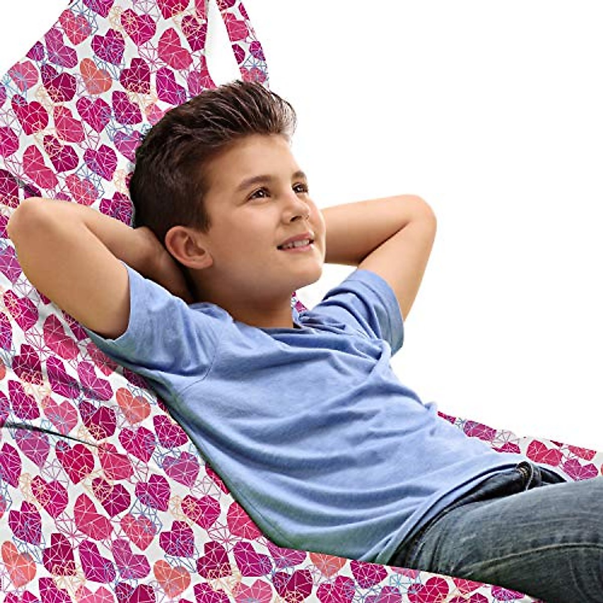 Ambesonne Valentine's Day Lounger Chair Bag, Hearts in Geometric Polygonal Design Romantic Modern Pattern, High Capacity Storage with Handle Container, Lounger Size, Pink Fuchsia and Salmon
