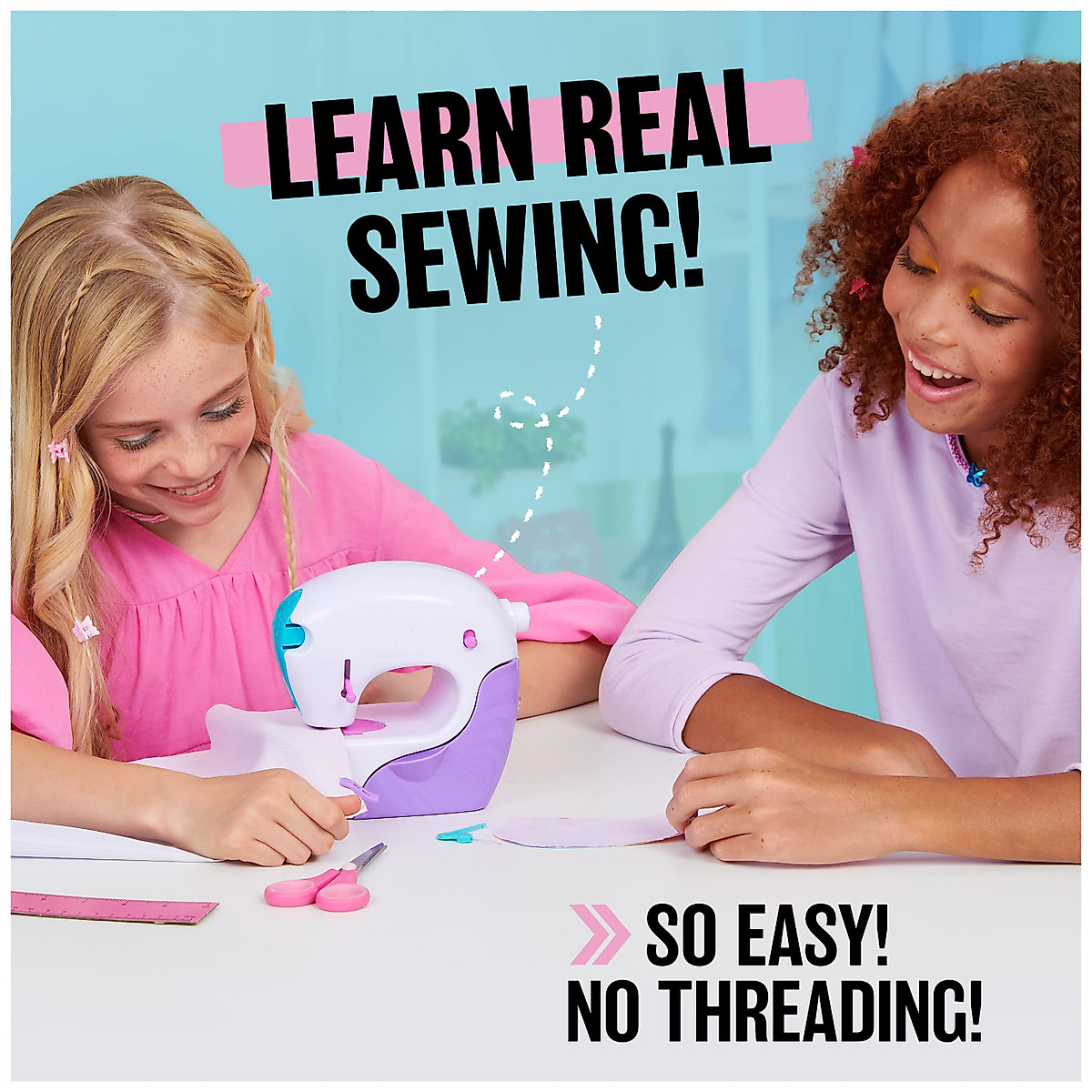 Cool Maker, Stitch ‘N Style Fashion Studio, Pre-Threaded Sewing Machine Toy with Fabric and Water Transfer Prints, Arts & Crafts Kids Toys for Girls