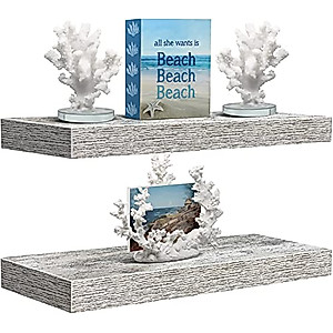 Sorbus Floating Shelves for Wall - 2 Pack Coastal Beach Wall Decor for Bedroom, Bathroom, Nursery, Living Room, Office, Home & Kitchen - White Rustic Wood Hanging Wall Shelf for Books, Frames, Trophy