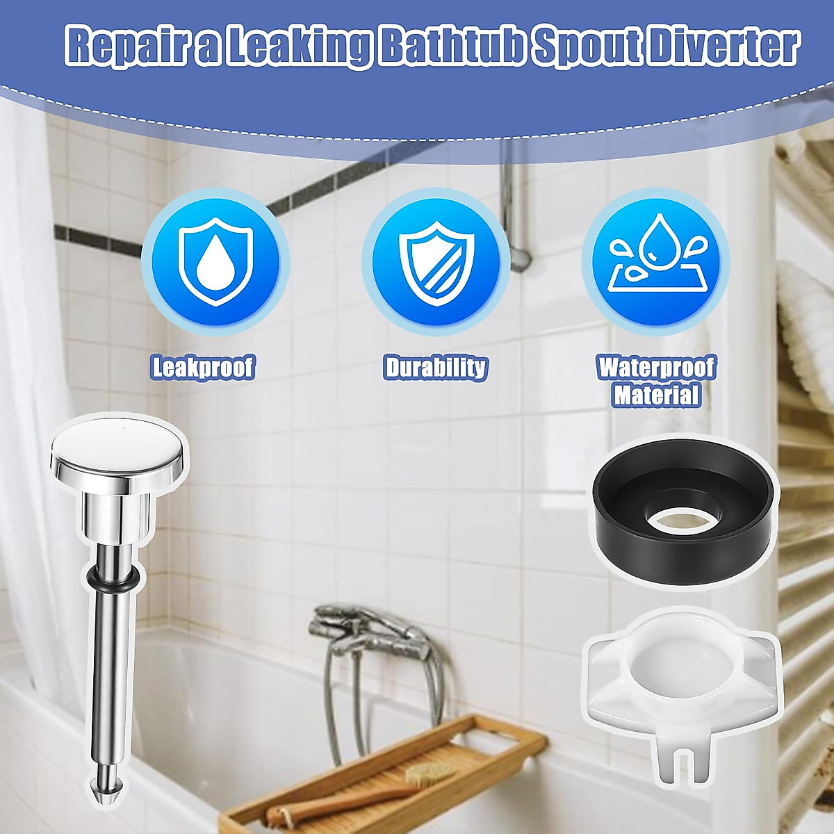 2 Set Tub Spout Diverter Repair Kit Universal Shower Diverter Repair Kit, Includes 2 Diverter Valve Stems, 2 Cup Seals and 2 Gates, Bathroom Bathtub Leaky Faucet Repair Replacement Parts