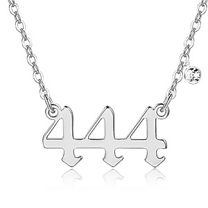 COLORFUL BLING Angel Number Necklace 111 222 333 444 555 666 777 888 999 Necklace with Cubic Zircon Lucky Number Pendant Choker Numerology Jewelry Birthday Gift-silver 444