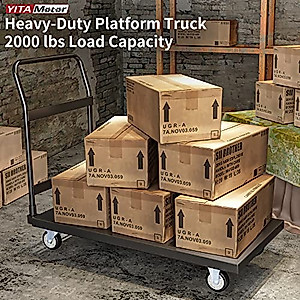 YITAMOTOR Platform Truck Push Dolly, 2000lb Capacity Push Cart Heavy Duty Rolling Flatbed Cart, Large Portable Dolly with 4 Swivel Wheels for Loading(2 Wheels with Brake)(47" L x 24" W)