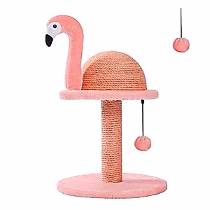 PETEPELA Cat Scratching Post, Flamingos Natural Sisal Cat Scratcher with Interactive Toy Ball and Extra Replacement Sisal Scrathing Pole for Kittens and Small Cats Pink
