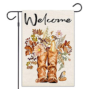 Balgardekor Welcome Boots Garden Flag Cowboys Flag Cowgirl themed garden flag decorative Flag Vertical Double Sided Flower Bird Spring Summer Autumn Fall Yard Outdoor Decor 12.5 x 18 Inches(Welcome Boots)