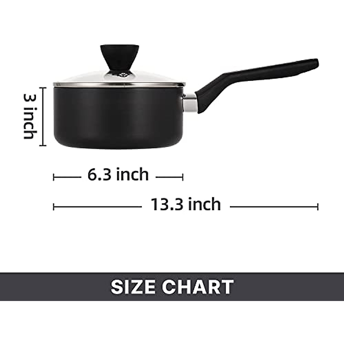 1.5 Quart Nonstick Sauce Pan Hard-Anodized Aluminum with Lid and Cool Touch Handles, Black