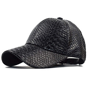 INOGIH Snakeskin-Leather Baseball-Cap Unisex Casual-Dad-Hat Adjustable Snapback for Women Men Black