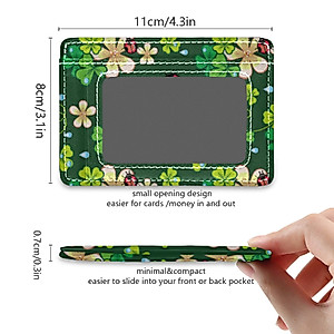 Linomo Thin leather Card Holder and Money Clip Green St Patrick's Day Shamrock Wallet RFID Blocking for Men & Women