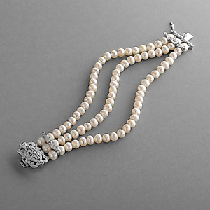 Mariell Genuine Freshwater Pearl 3-Strand Bridal Wedding Bracelet with CZ Safety Clasp, Birthday Gift
