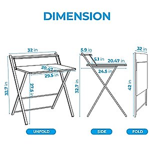 GreenForest Folding Desk No Assembly Required Fully Unfold 32 x 24.5 inch, 2-Tier Small Computer Desk with Shelf Space Saving Laptop Study Foldable Table for Small Spaces, Oak