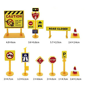 Newmemo 16pcs Construction Cake Topper Vehicles Cake Decoration Set Truck Excavator Tower Crane Cupcake Topper Traffic and Road Sign Decor Happy Birthday Party Supplies Favors for Kids Boys