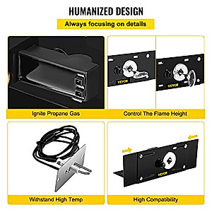 VEVOR Fire Pit Gas Burner Spark Ignition Kit, 300K BTU Fire Pit Ignition System, Stainless Steel Fire Pit Igniter, with 1/2'' Key Valve with Key and Leads & Ground Wire Black Retractable