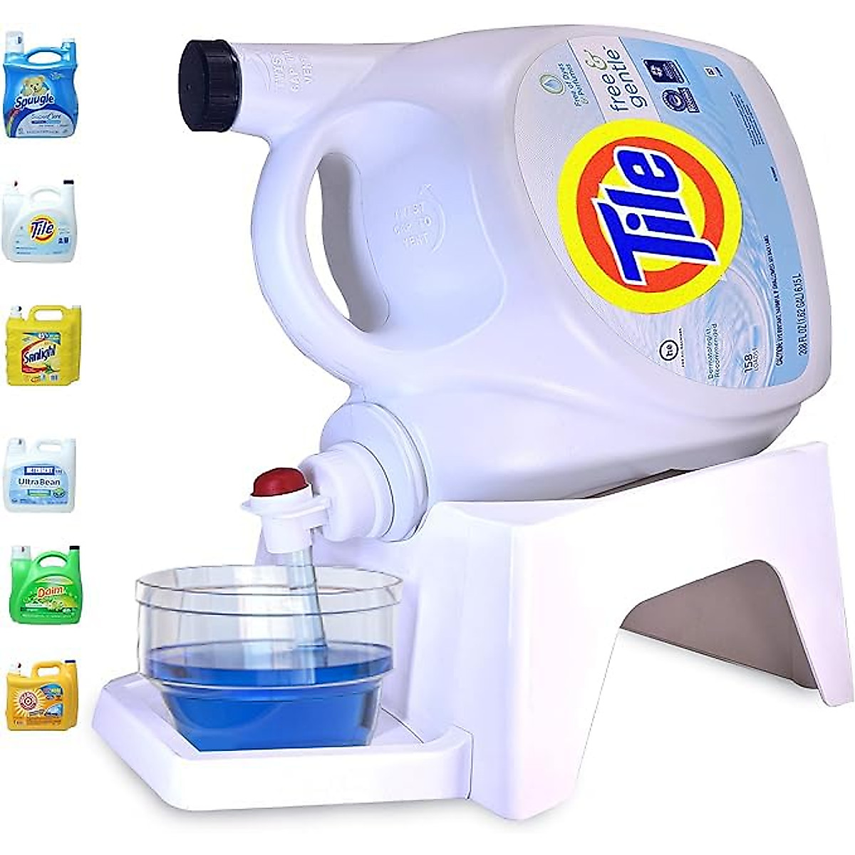 Skywin Laundry Detergent Holder Stand with Tray, Laundry Detergent Stand with Non-Slip Rubber Feet for Washing Area Organization, Easy Pour (White)