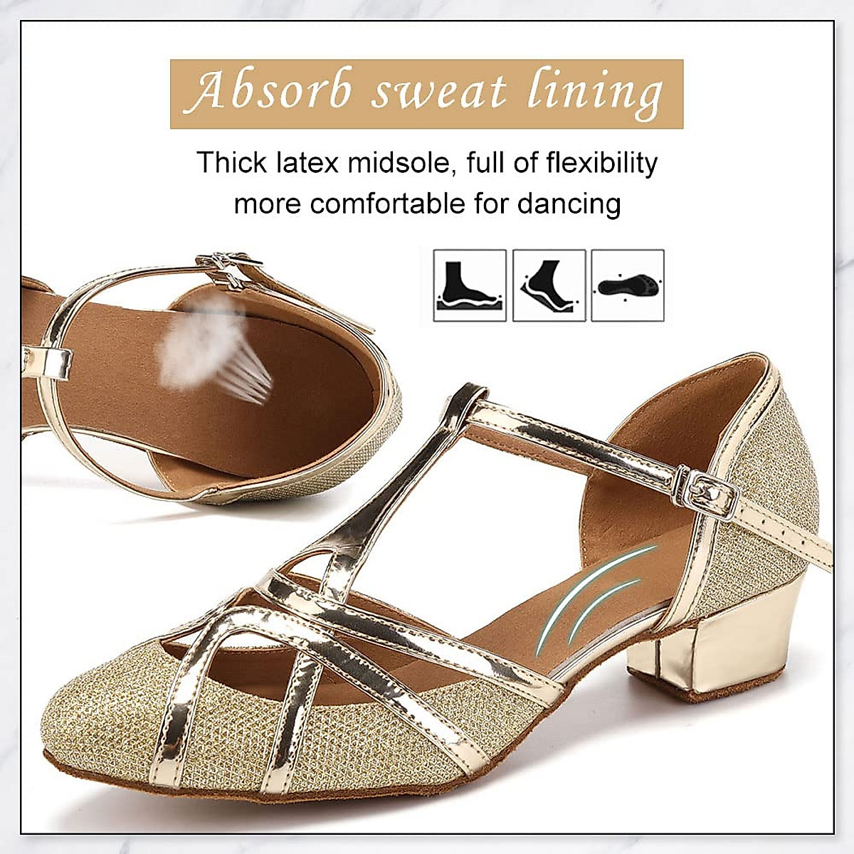 DKZSYIM Glitter Women Latin Dance Shoes Closed Toe Ballroom Salsa Tango Practice Performence Party Dancing Shoes,2040-Gold-3,US 9.5