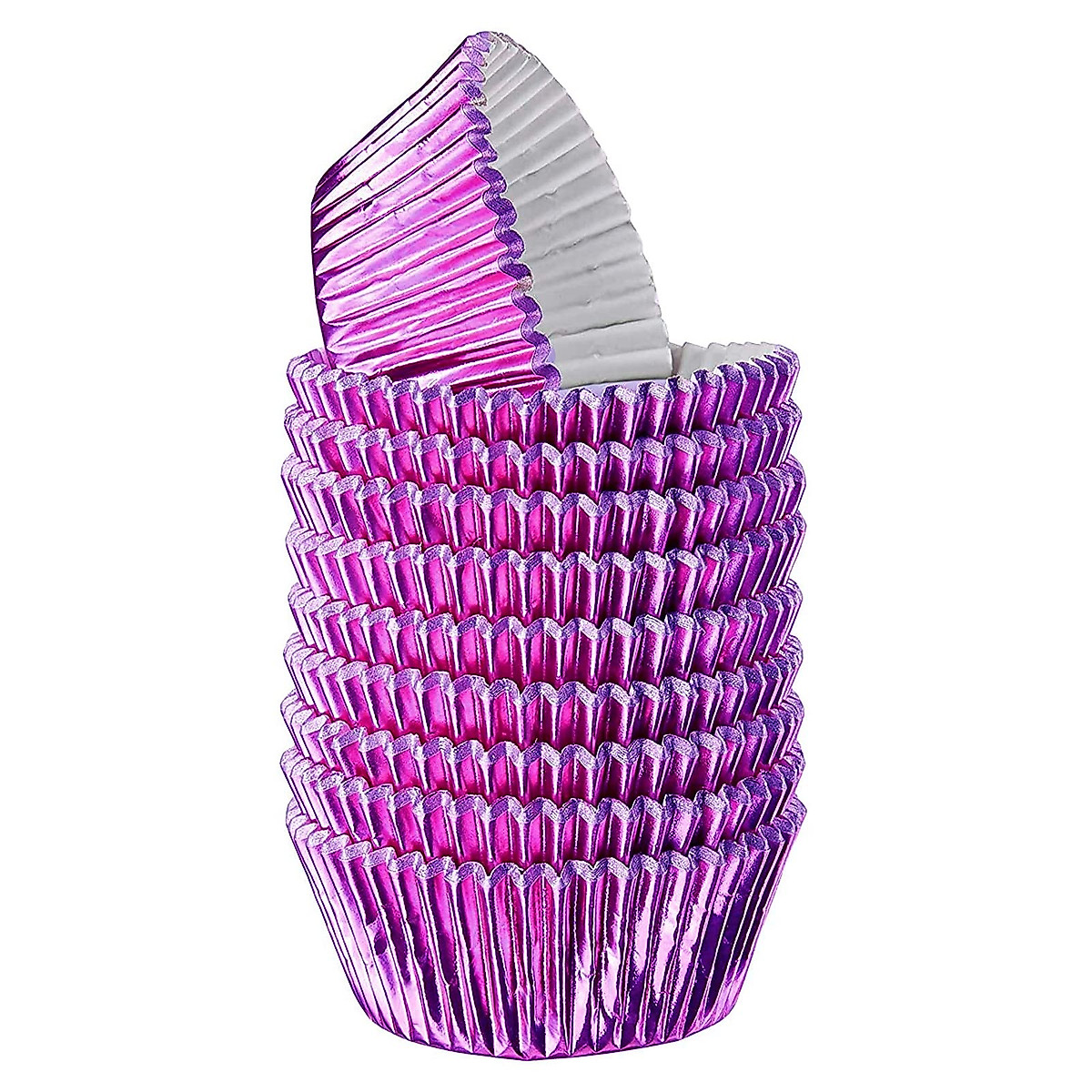 200 Pack Magenta Foil Cupcake Liners for Baking, Standard Size Metallic Cups for Muffins (2 x 1 In)