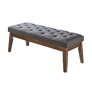 24KF Linen Upholstered Buttons Tufted Entryway Bench with Solid Wood Leg,Bed Bench Ottoman with Padded Seat,5034-Dark Gray