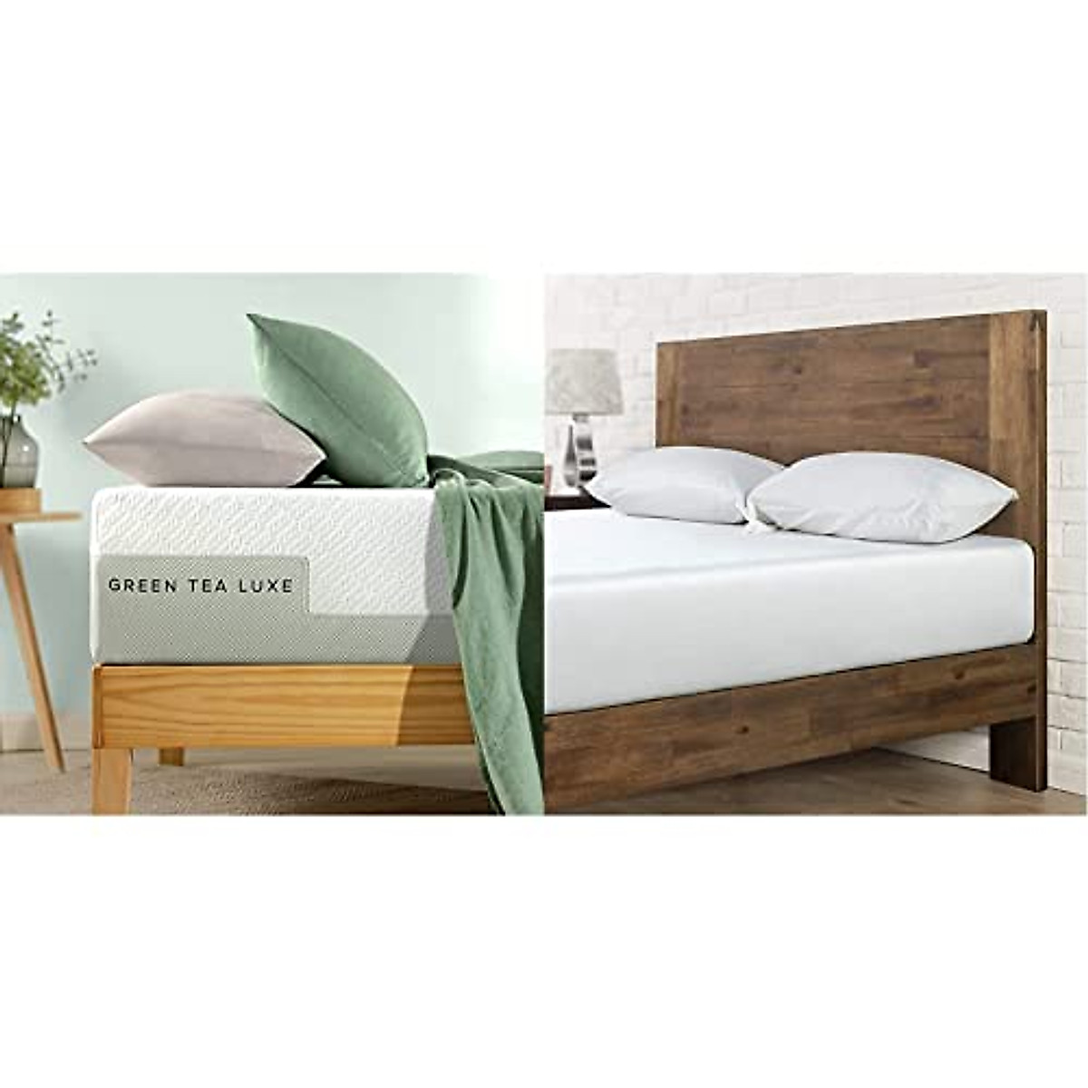 Zinus 12 Inch Green Tea Luxe Memory Foam Mattress, King & Tonja Platform Bed/Mattress Foundation/No Box Spring Required/Brown, King