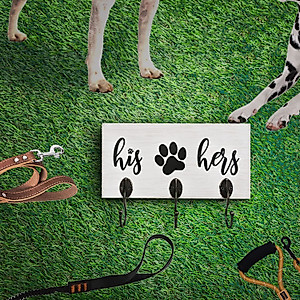 10 o'clock Decorative Key Holder & Dog Leash Hook Wall Mount for Entry Way, Kitchen, & Mudroom, His Hers & Paw Print Triple Hook, 10" x 5"