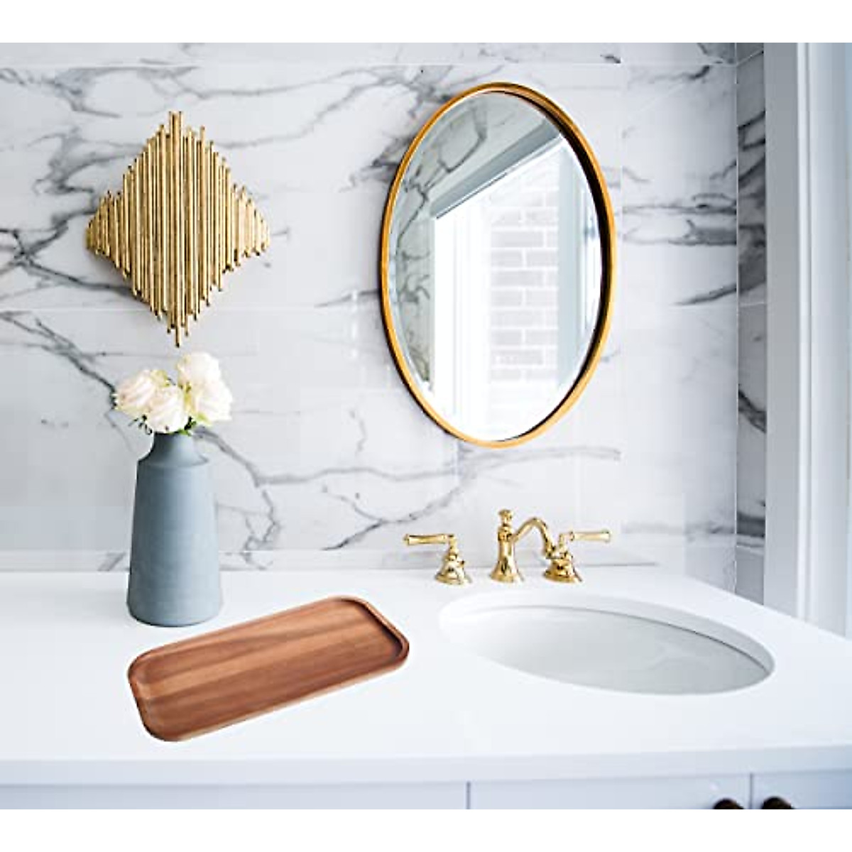 Dstuff Wood Serving Platter Tray Plate, Bathroom Vanity Tray, Wooden Steak Plates, Set of 1 Small Wood Tray + 30 Paddle Picks, Solid Natural Rectangular Acacia Board for Food Party Cheese Appetizer,