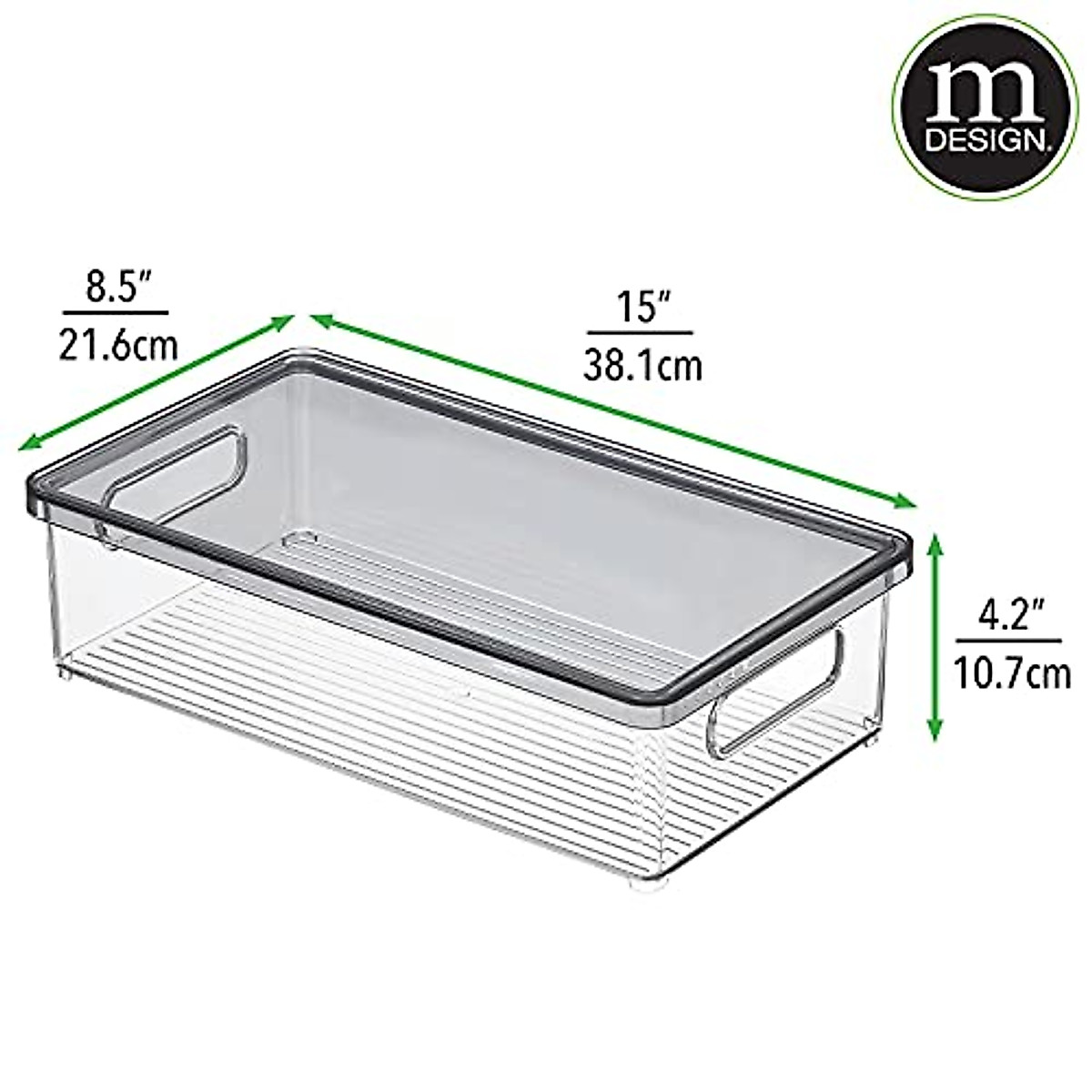 mDesign Small Plastic Stackable Bathroom Cabinet Storage Bin Box with Handles/Lid, Drawer Stacking Organizer for Soap, Lotion, Towels, and Accessories, Ligne Collection, 4 Pack, Clear/Smoke Gray, 15 x 8.5 x 4.2