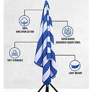 Utopia Towels [4 Pack] Cabana Stripe Beach Towel, (30 x 60 Inches) Oversized 100% Ring Spun Cotton Pool Towels, Highly Absorbent Quick Dry Bath Towels for Bathroom, and Swim Towel (Blue, Yellow, Green, Orange)