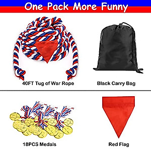 JHkim Tug of War Rope - 40FT War Rope for Family Reunion Games, Field Day Yard Games for Kid and Adult, Independence Patriotic Day Party Games, Outside Sports Activities, Carnival Games Outdoor