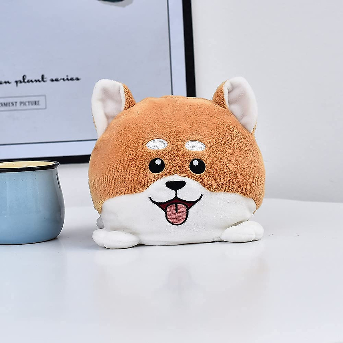 pohthe Reversible Plushie Corgi Dog Stuffed Animal Reversible Mood Shiba Inu Plush Double-Sided Flip Show Your Mood !