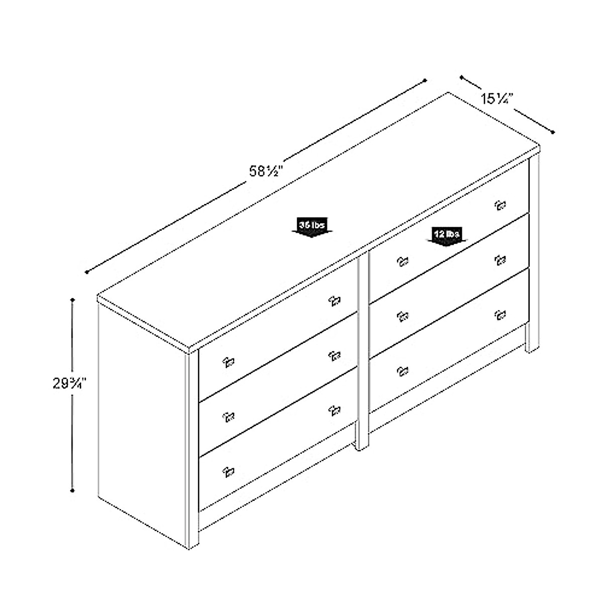 Prepac Calla 6-Drawer Dresser, White