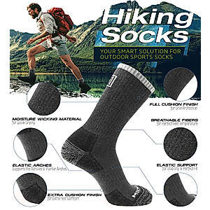MIRMARU Men’s 5 Pairs Hiking Outdoor Trail Running Trekking Moisture Control Terry Full-Cushioned Crew Socks (M266-LARGE)