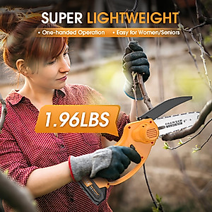 Anttctig Mini Chainsaw 6 inch Cordless, 21V/2Ah Battery Powered Chain Saw for Branch Pruning with 2 Chains, 2 Battery, Portable Electric Handheld Small Chainsaw w/Security Lock, for Tree Trimming