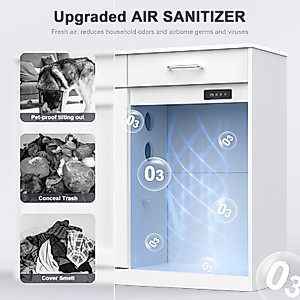 Gegcucey Tilt Out Trash Can Cabinet, Kitchen Grabage Can Cabinet with Drawers, Hamper Cabinet Easy Assemble Dog Proof Trash Can Cabinet with Storage Sturdy 2 * 10 Gallon Trash Can Kitchen Island