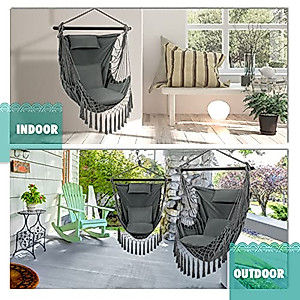 Hammock Chair Swing, Hanging Rope Swing with 3 Cushions Pillow and Side Pocket, Max 400 lbs, Large Macrame Hanging Chair for Indoor, Outdoor, Bedroom,Garden, Patio, Porch, Yard