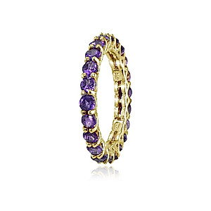 Ice Gems Yellow Gold Flashed Silver African Amethyst 3mm Round-cut Eternity Ring, Size 6