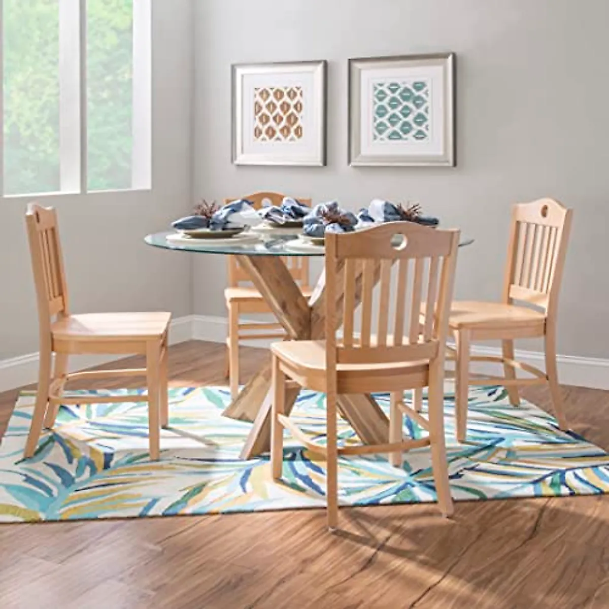 Linon Slat Back Natural Wood Finish Made in America Set of 2 Brock Dining Chair