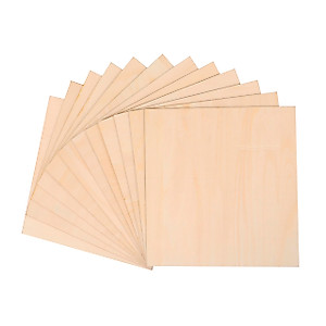 12 Pack Basswood Sheets for Crafts,12 x 12 x 1/8 Inch- 3mm Thick Plywood Sheets with Smooth Surfaces, Squares Bass Wood Boards for Laser Cutting, Wood Burning, Architectural Models, Staining