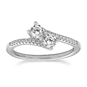 AzureBella Jewelry Overlap Two Stone Cubic Zirconia Ring Rhodium on Sterling Silver with Side Stones, 7