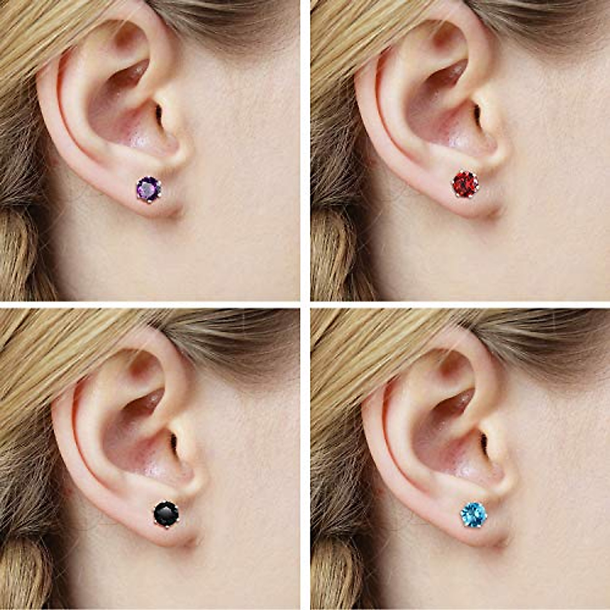 15 Pairs Stainless Steel CZ Stud Earrings for Women Hypoallergenic Cubic Zirconia Stud Earrings Sterling Birthstone Stud Earrings Set Multipack (10 mm)